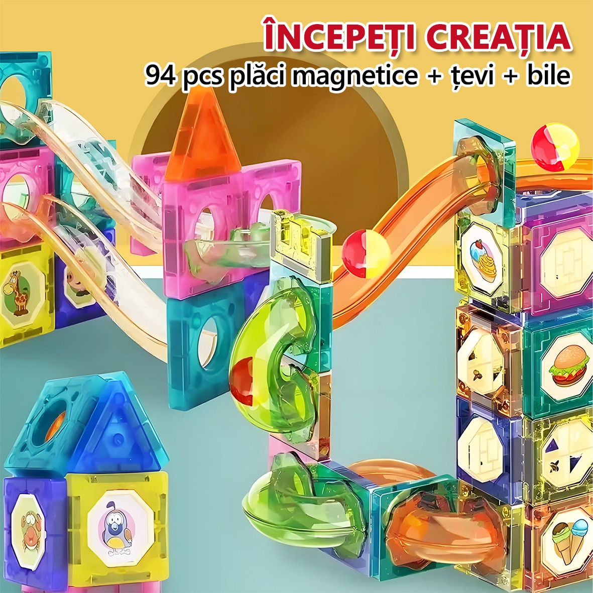 Set de constructie cu placi magnetice, Yulinland®, Creativ, Jucarie ...