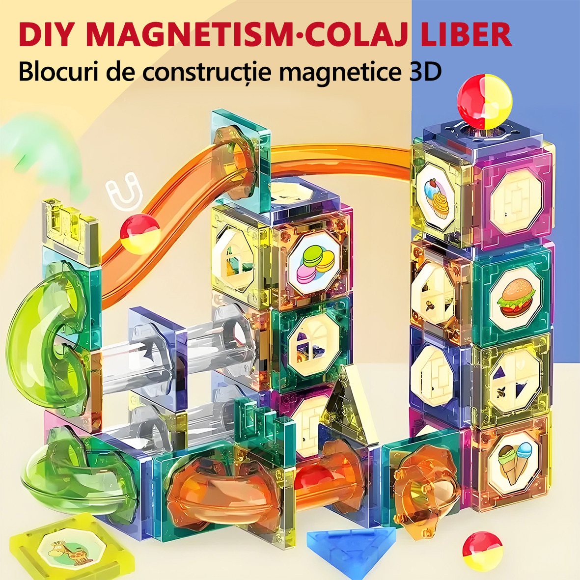 Set de constructie cu placi magnetice, Yulinland®, Creativ, Jucarie ...