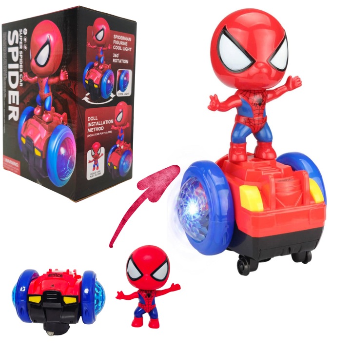 Masina Spider car rotativa 360°, LuckyLu®, Super Spider car, cu lumini ...