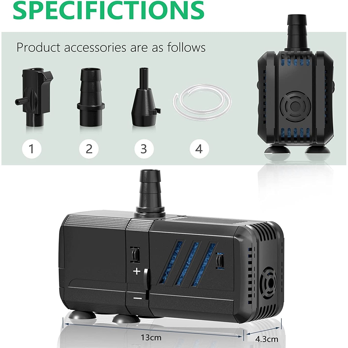 Filtru intern pentru acvariu, Lynker, 4 in 1, 6W, 500L/H, Negru, 13*4.3 ...