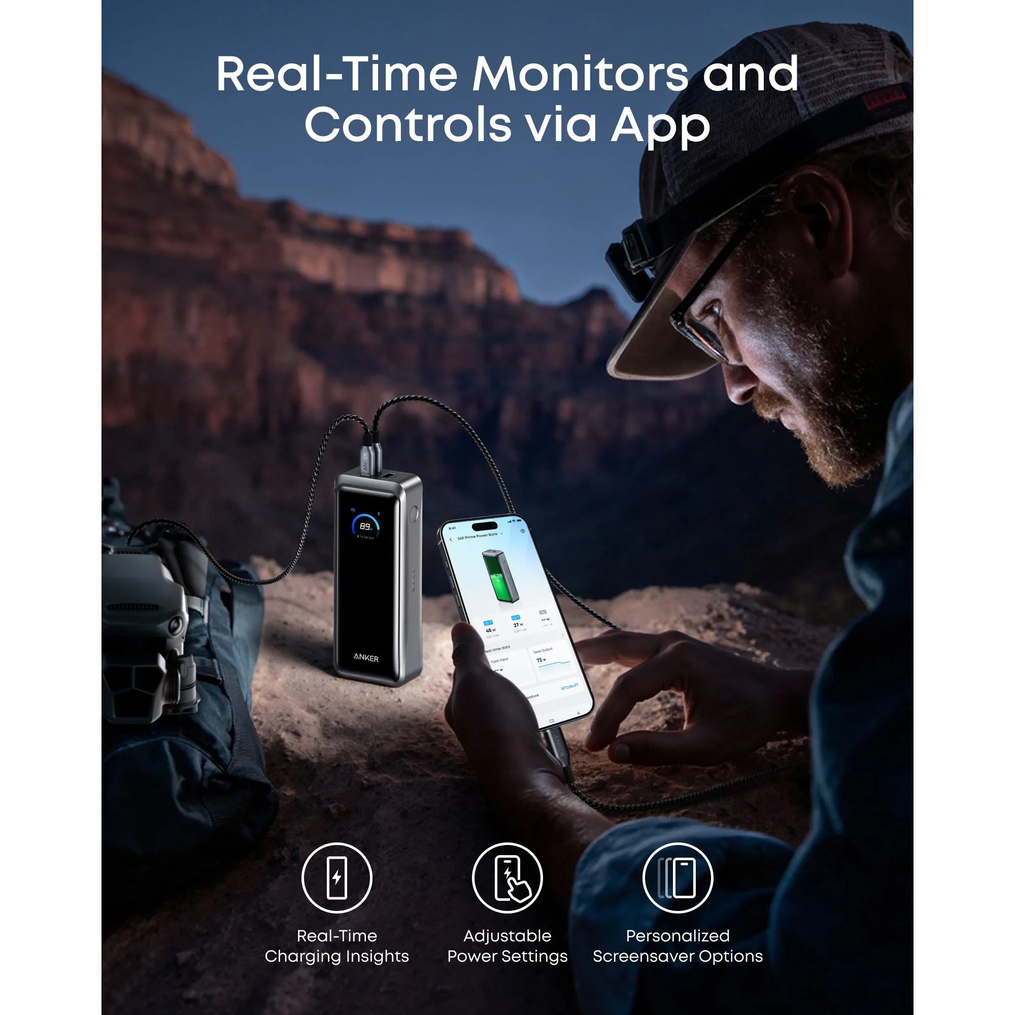 Baterie externa Anker Prime 26.250 mAh, 300W, USB-C, 2x USB-C, 1x USB-A ...