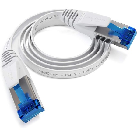 Cablu LAN Plat CAT7, 1m, Alb, 10 Gbps, Flexibil - eMAG.ro