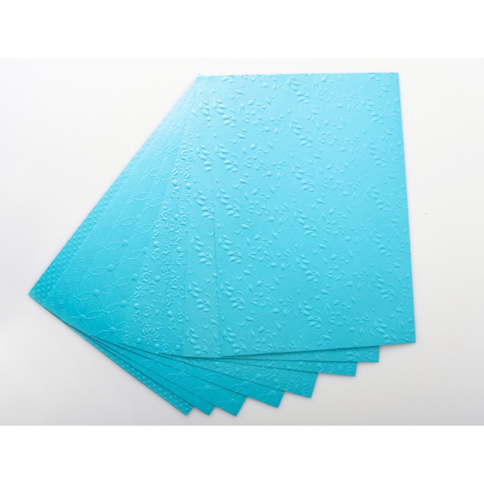 Set carton embosat metalic A4, 250g/m2, 2 coli x5 modele, albastru ...