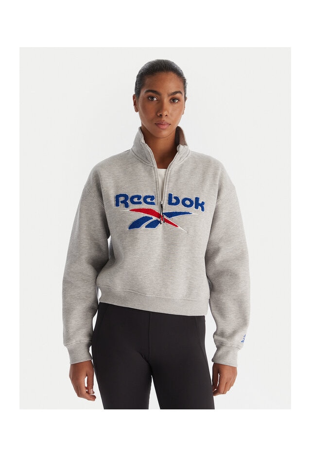 Hanorac dama Reebok, gri, textil, cu logo, M INTL - eMAG.ro