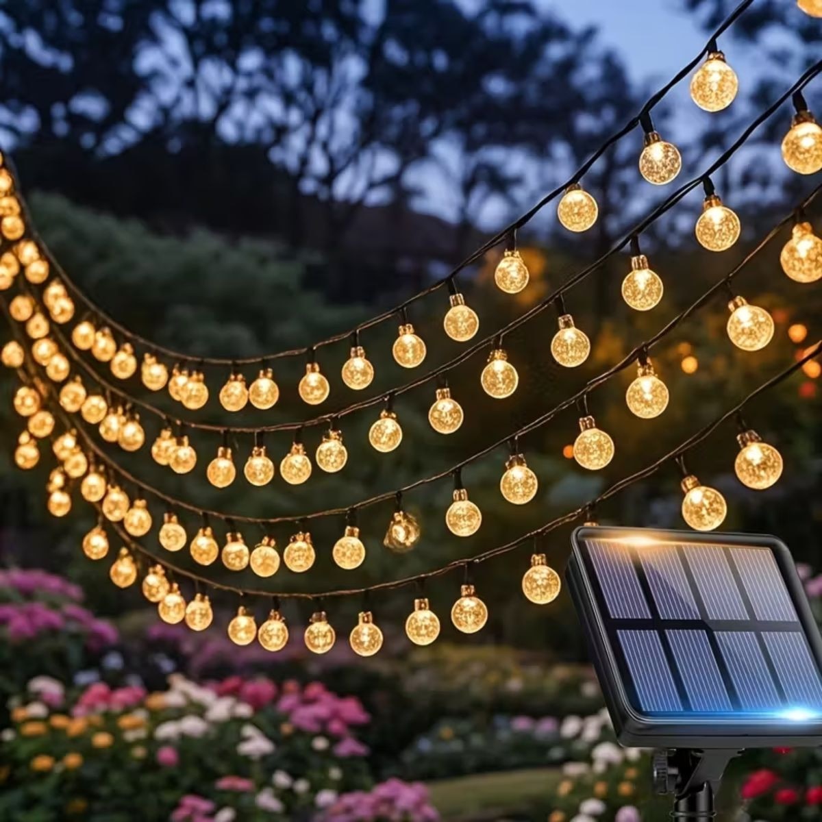 Ghirlanda solara de gradina, lungime 12 M, 100 de lumini LED, 8 moduri ...