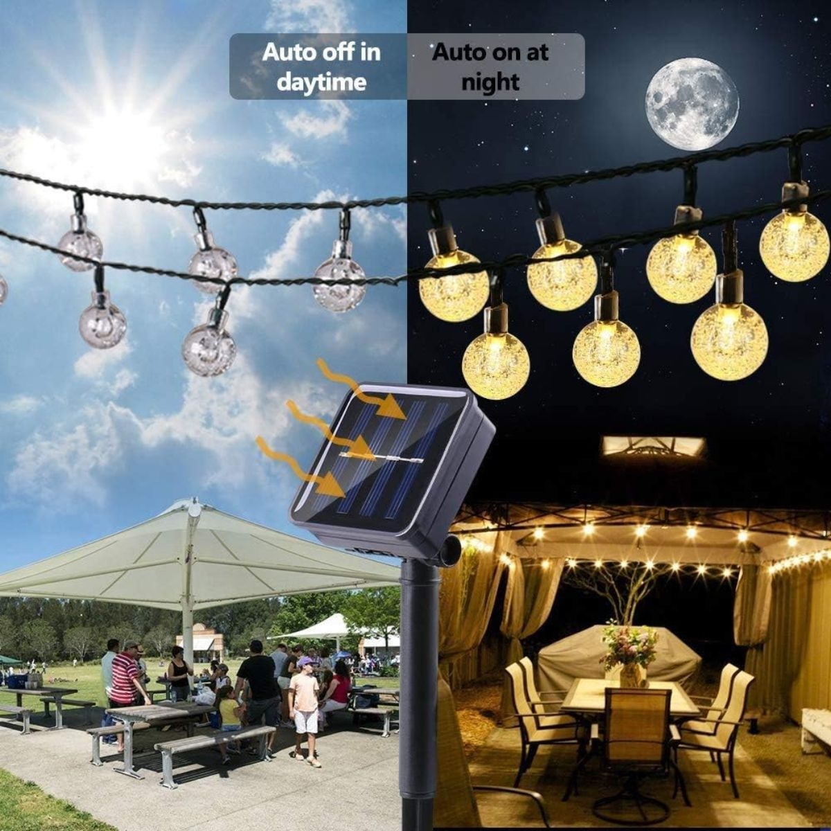 Ghirlanda solara de gradina, lungime 12 M, 100 de lumini LED, 8 moduri ...