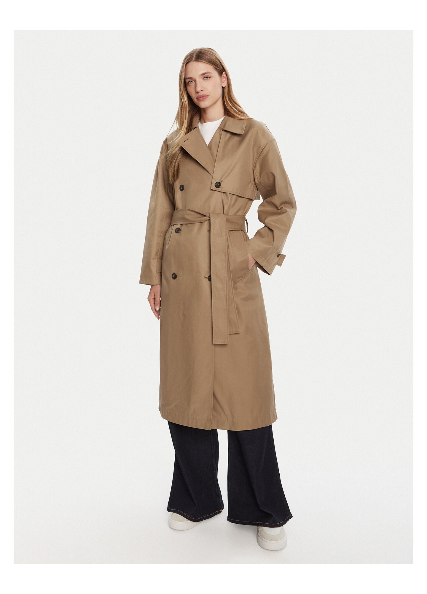 Trenci dama Calvin Klein, maro, palton elegant, material de calitate ...