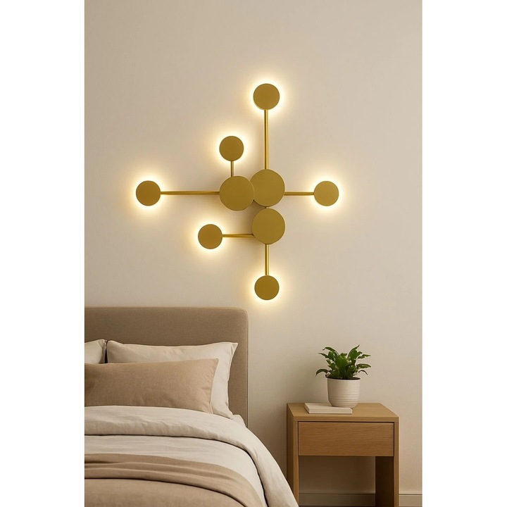Aplica de perete LED Magic Time Rinole, stil modern geometric, auriu ...