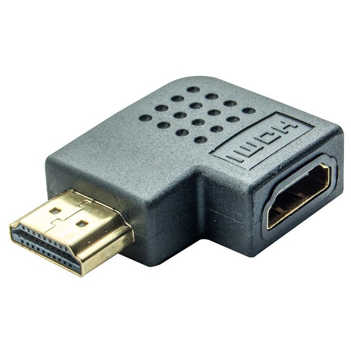 Adaptor HDMI POWERTECH CAB-H037, unghi de 90 grade, negru - eMAG.ro