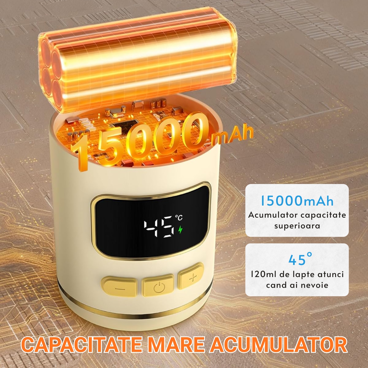 Incalzitor Portabil Lapte KLASTEP®, 15000 mAh, Ustensile pentru hrana ...
