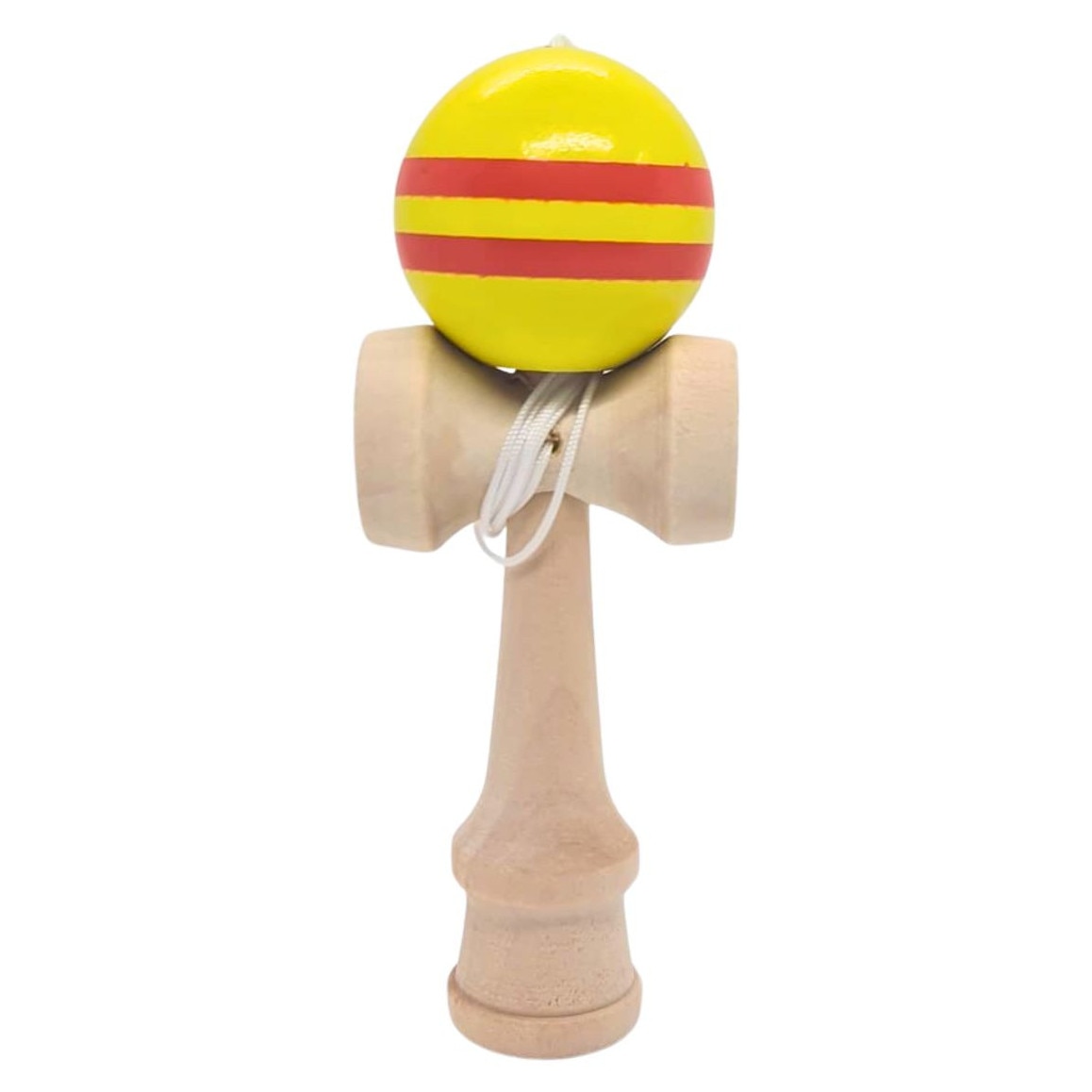 Mini Kendama din Lemn – 12 cm, Minge Galbena cu Dungi, Jucarie de ...