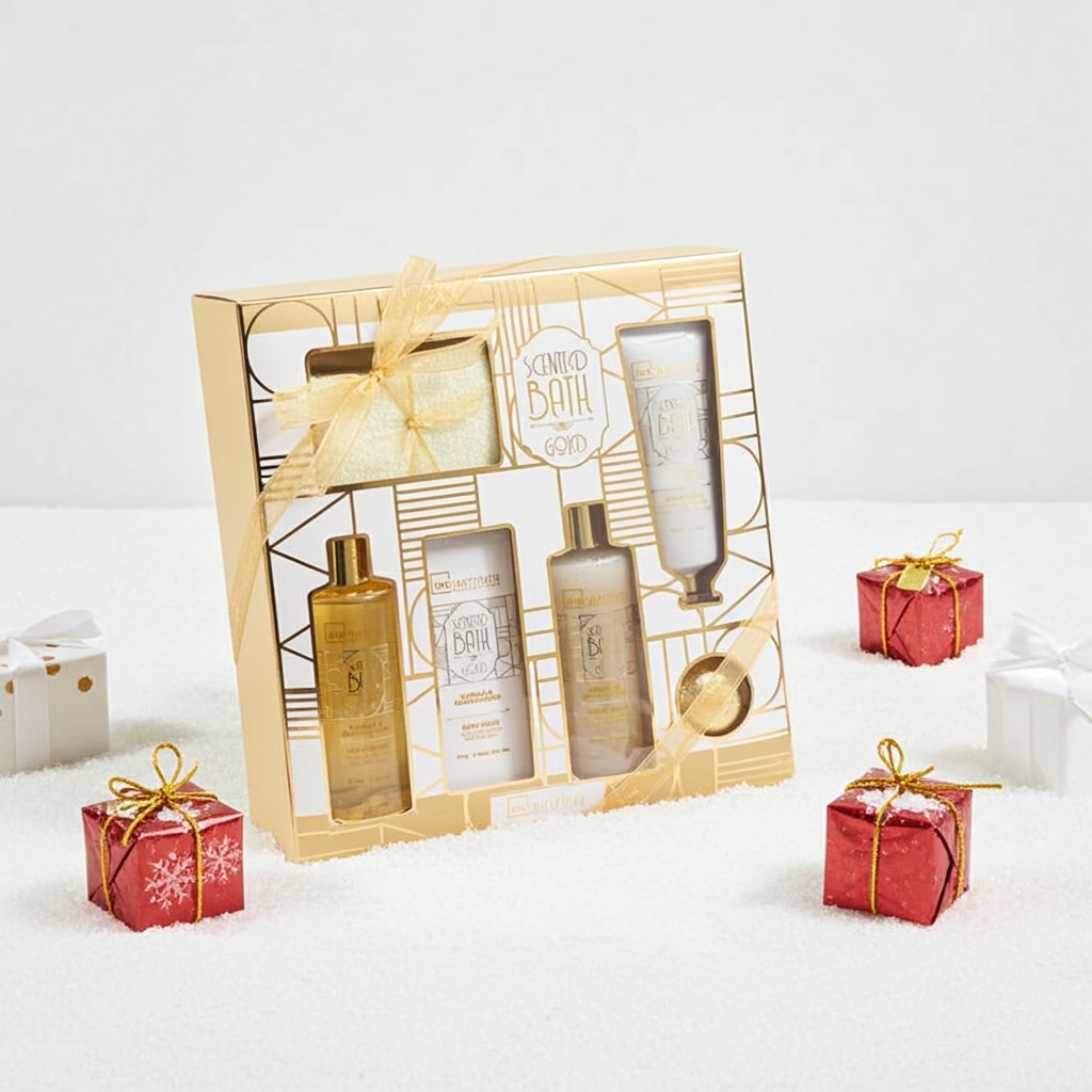 Set de baie pentru cadou cosmetice vanilie si lemn de santal IDC ...