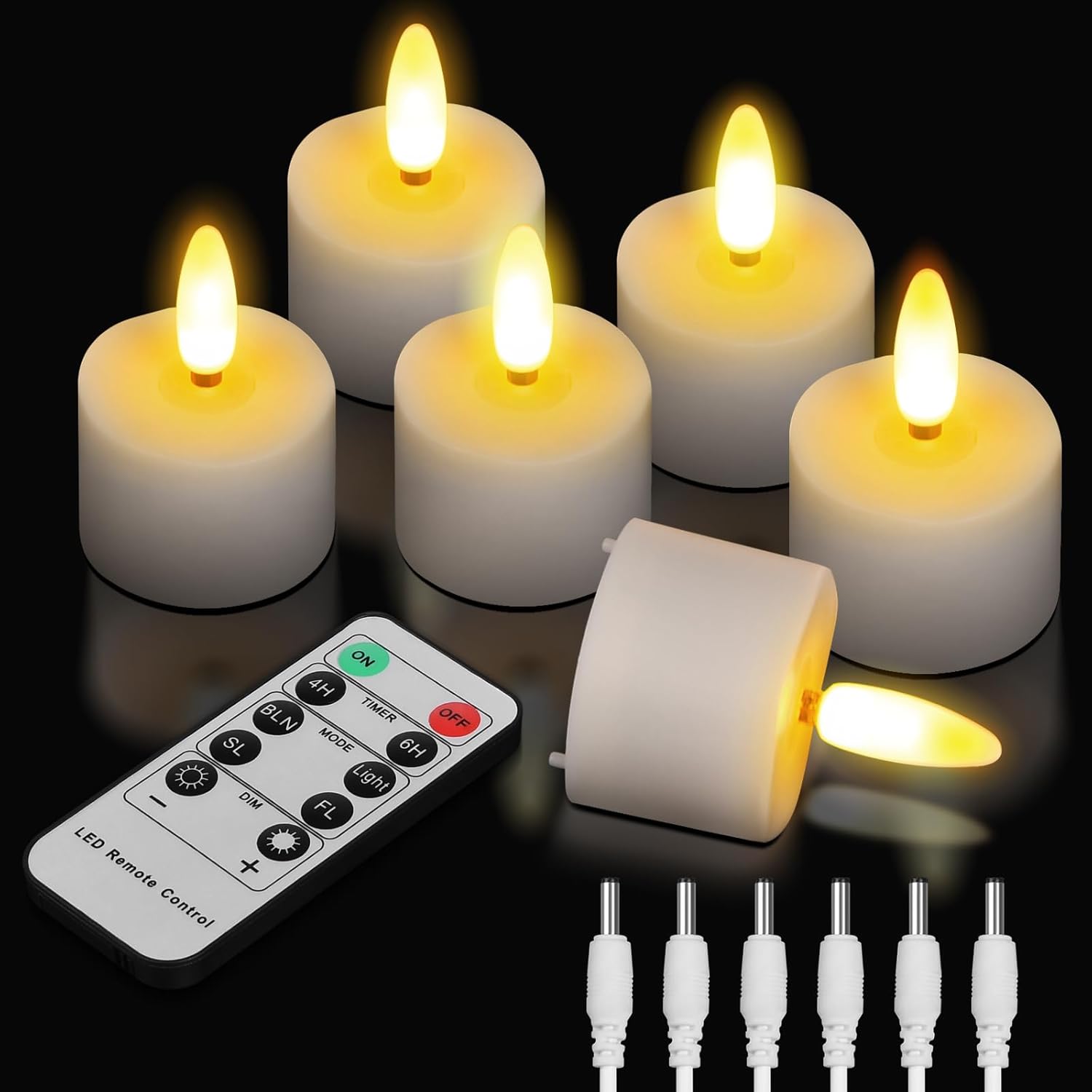 Set 6 Lumanari LED Reincarcabile cu Telecomanda, Alb Cald, 5.5x4 cm ...