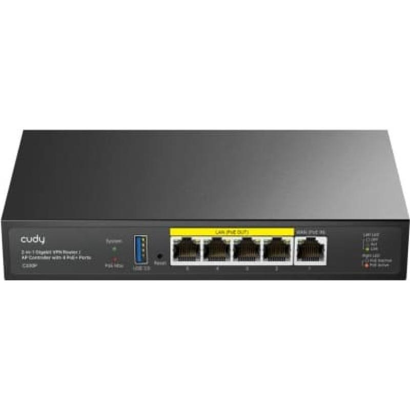 Router Wireless Cudy 2 in 1, 4 porturi PoE+, 1 port Ethernet Gigabit ...