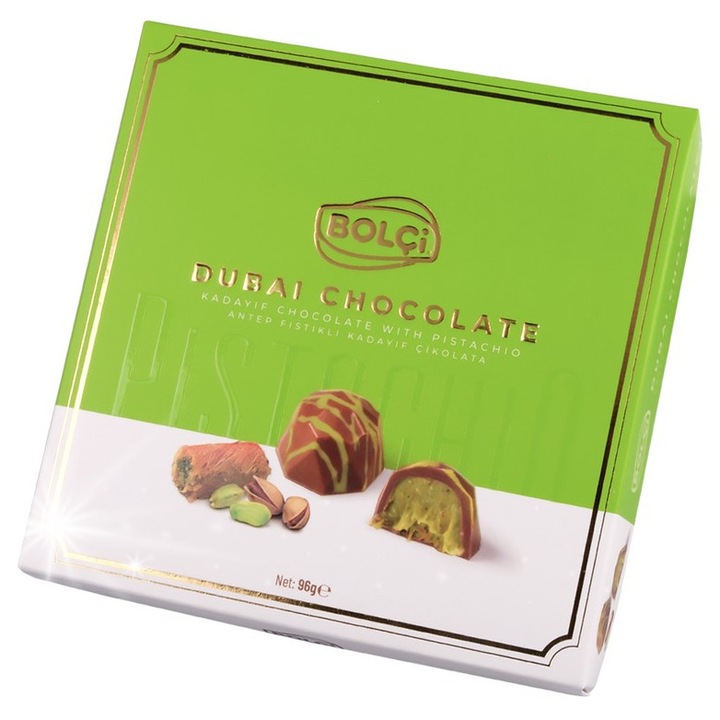Praline Dubai cu fistic si kadayif, Bolci, in ciocolata cu lapte, 96 g ...
