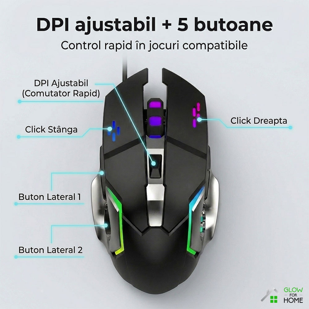 Set Kit Gaming Tastatura Iluminata 39 Taste One Hand si Mouse ...