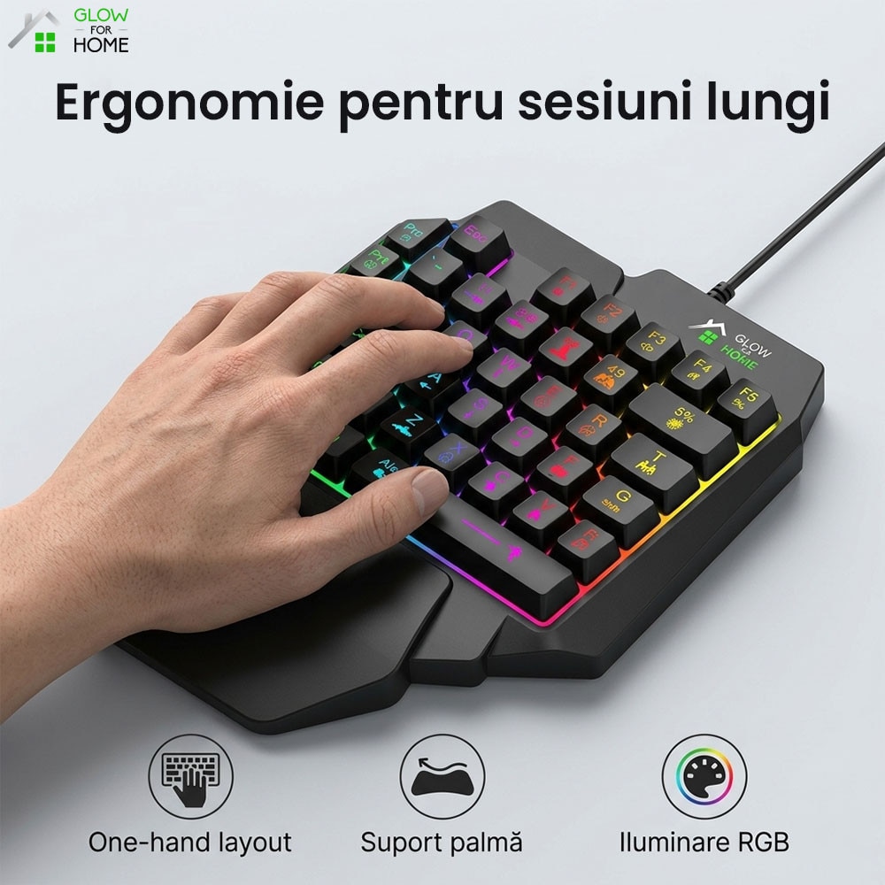 Set Kit Gaming Tastatura Iluminata 39 Taste One Hand si Mouse ...
