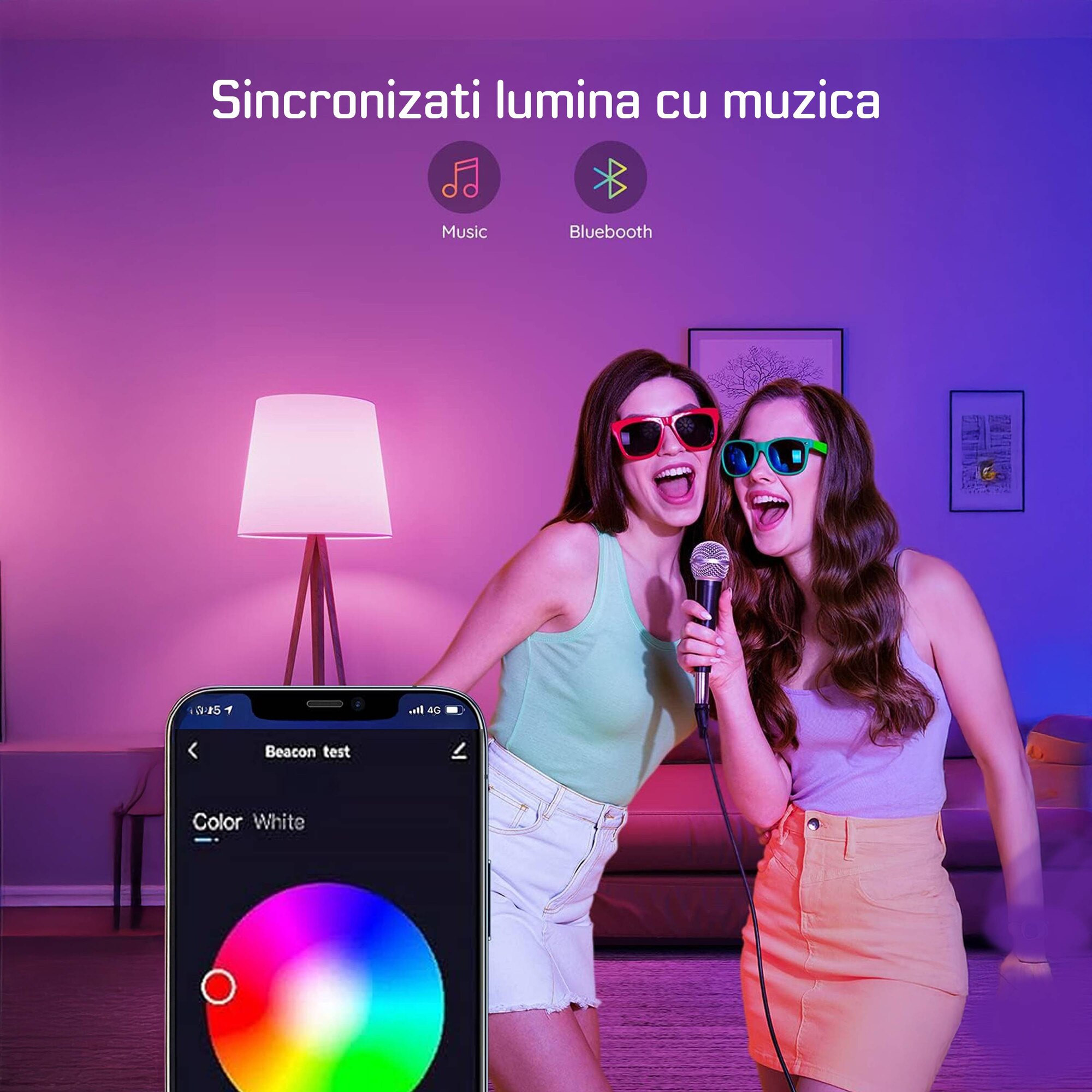 Set 4 Becuri LED Smart RGB Intelligent, E27, 9W, Powered by Tuya, Wi-Fi ...