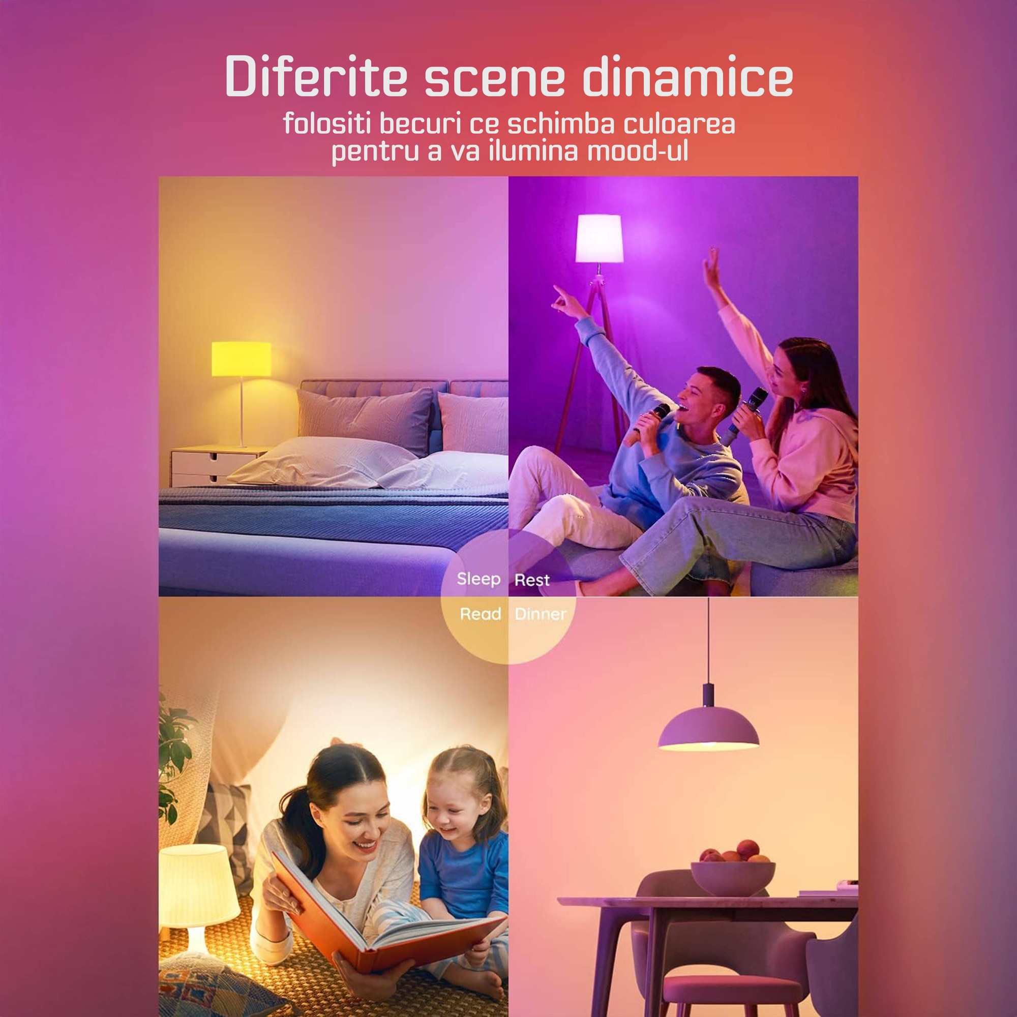 Set 4 Becuri LED Smart RGB Intelligent, E27, 9W, Powered by Tuya, Wi-Fi ...