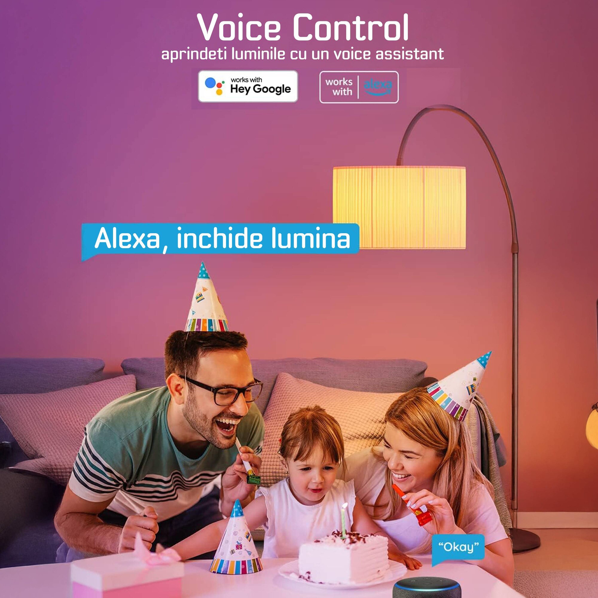 Set 4 Becuri LED Smart RGB Intelligent, E27, 9W, Powered by Tuya, Wi-Fi ...