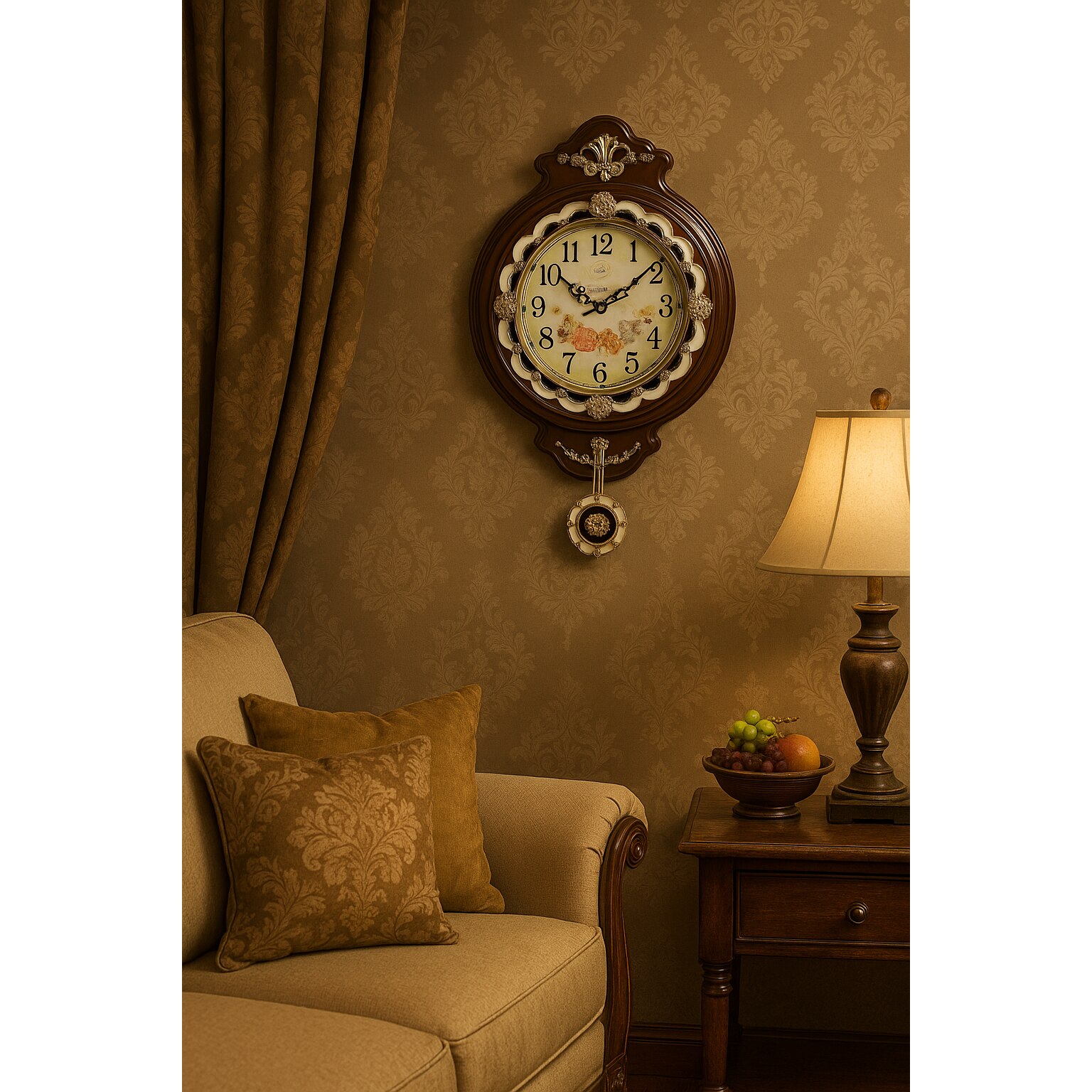 Ceas de perete vintage cu pendul, design floral, stil retro – mecanism ...