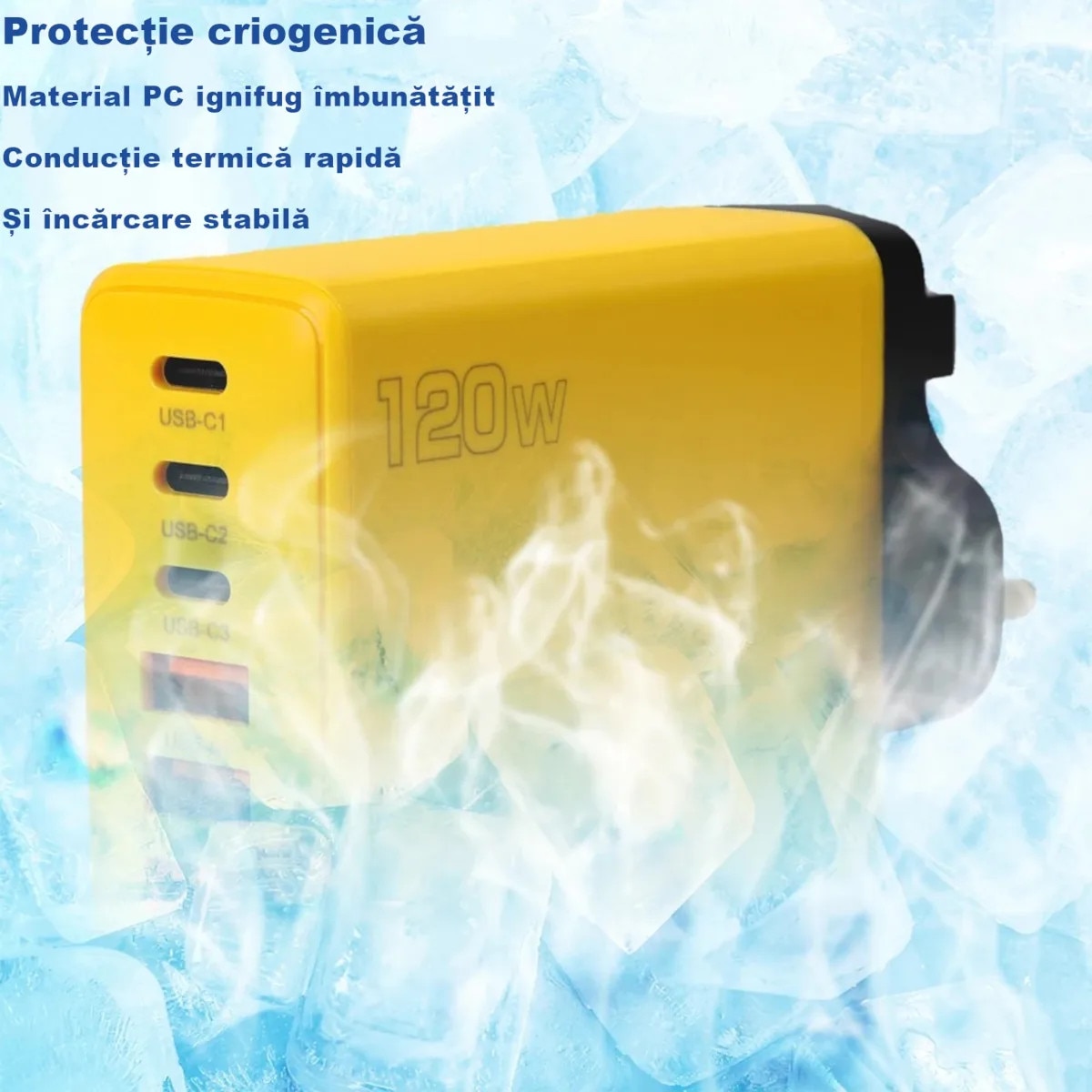 Incarcator rapid 120W cu 6 porturi USB ABYZ USB-C si USB-A, QC 3.0, PD ...