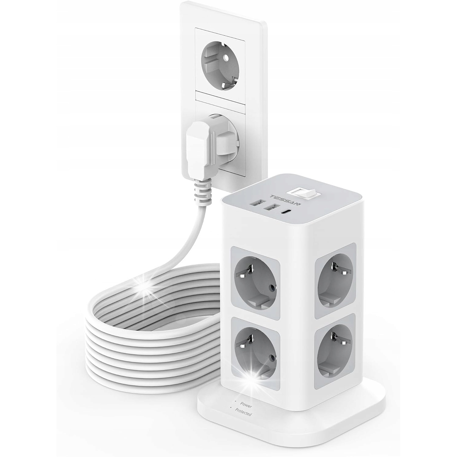 Prelungitor 10m, 8 gniazde, 3 USB, alb, cu protectie impotriva ...