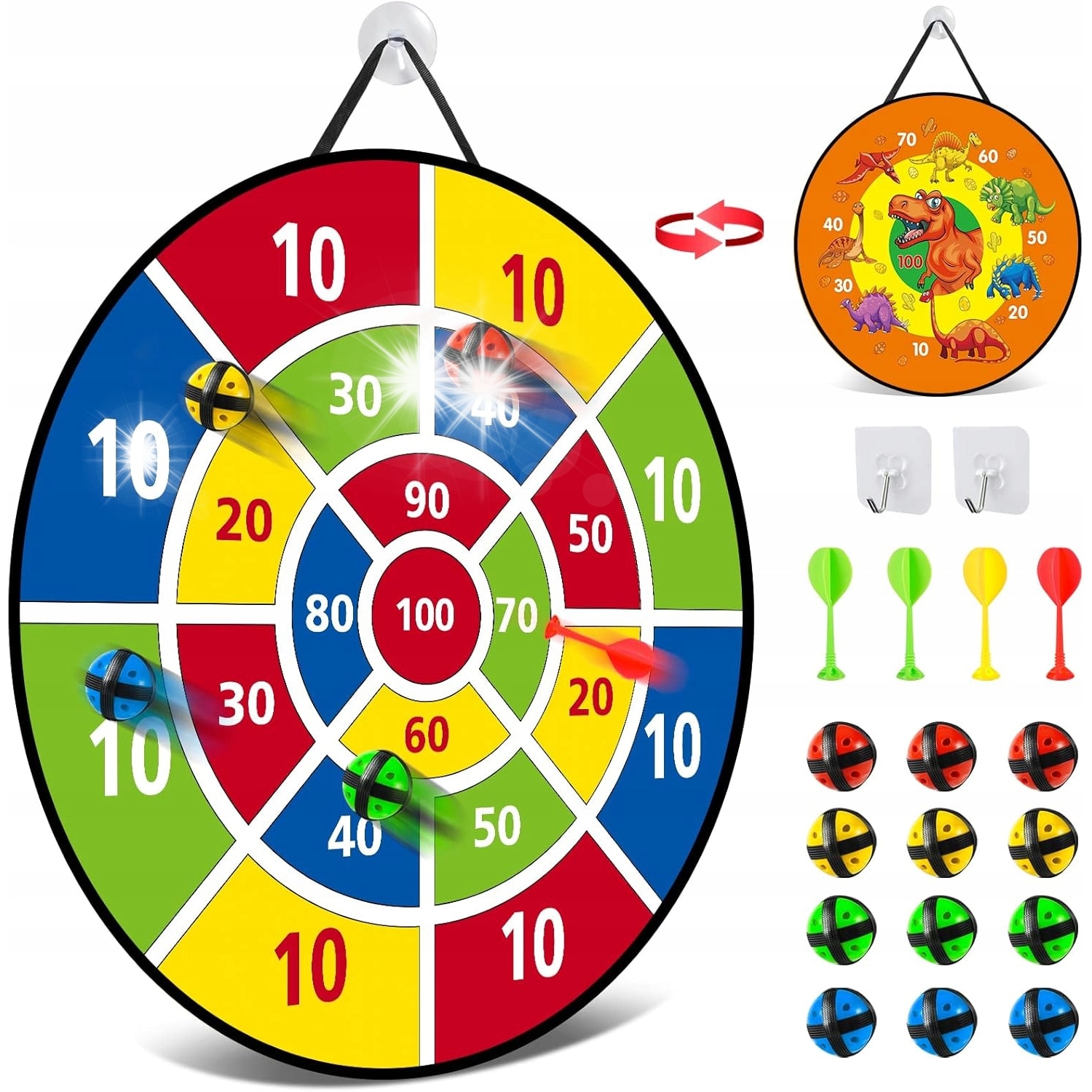 Set tabla de darts pentru copii, 26 inch, 12 bile lipicioase, dubla ...