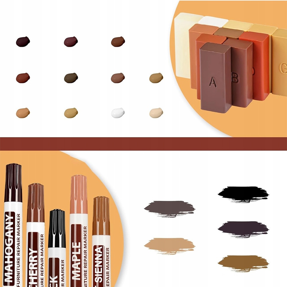 Kit de reparare pentru parchet, Bedee, 11 culori de ceara, unelte ...
