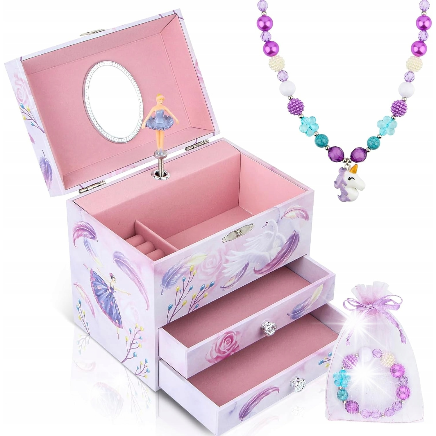 Cutie muzicala cu sertarase, balerina, eleganta, multicolora - eMAG.ro