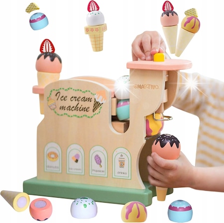 Masina de facut inghetata, set interactiv din lemn, design colorat, cu ...