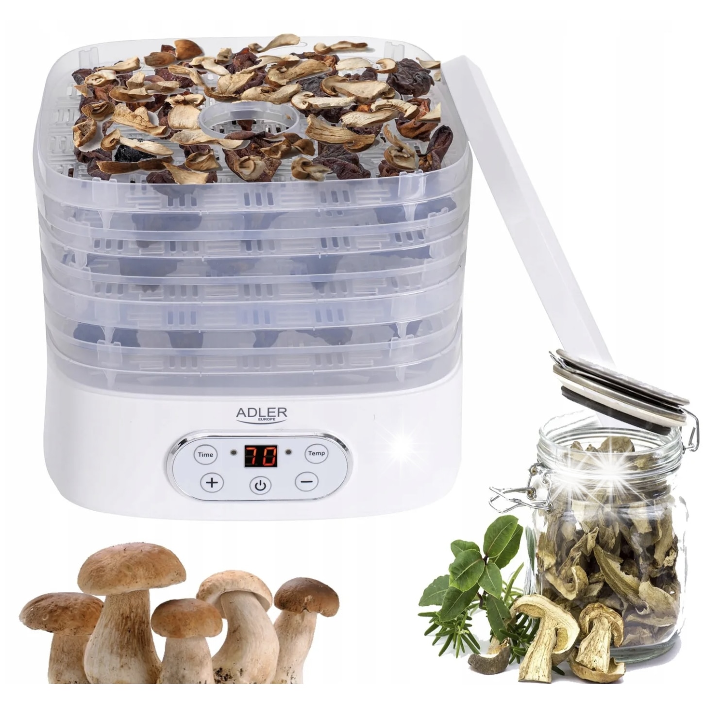 Deshidrator pentru fructe, legume, ciuperci, 5 tavi, 550W, 26,5x24x21cm ...