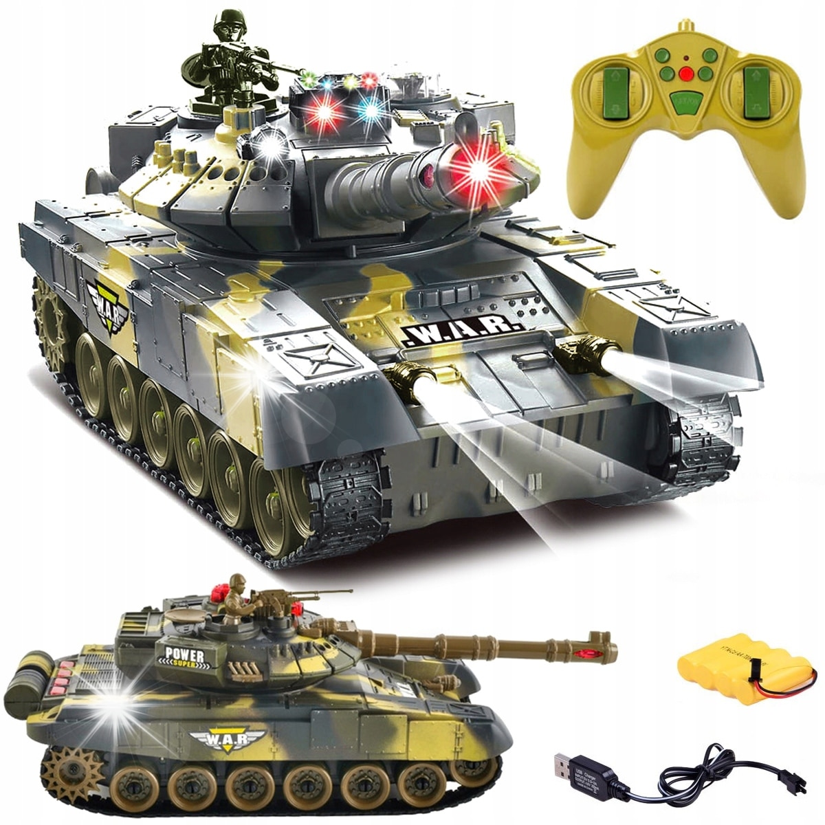 Tanc RC cu sunete de tragere si LED, set masinute - eMAG.ro