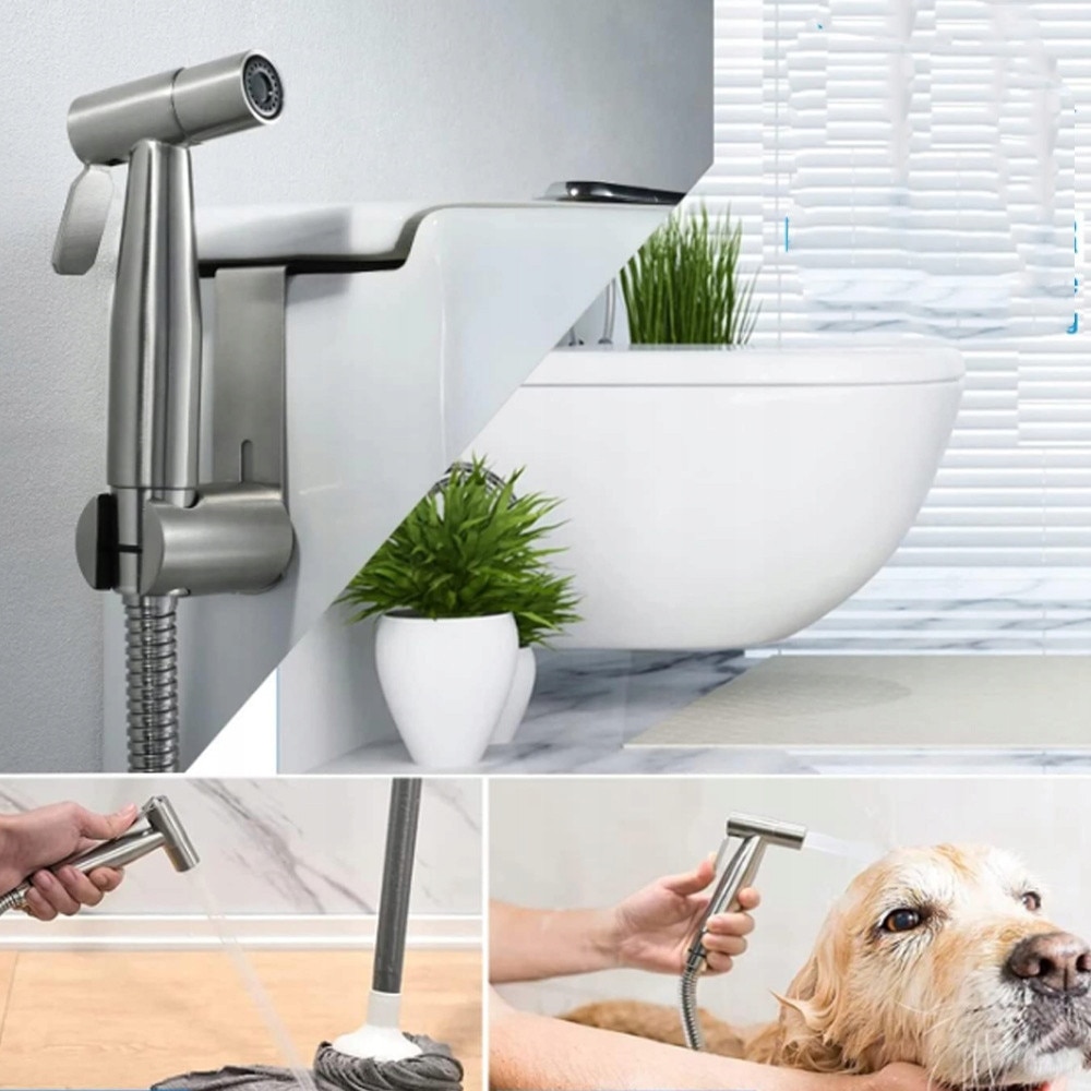Set dus cu dus manual din inox, 150 cm, reglare presiune apa, M22 x M24 ...