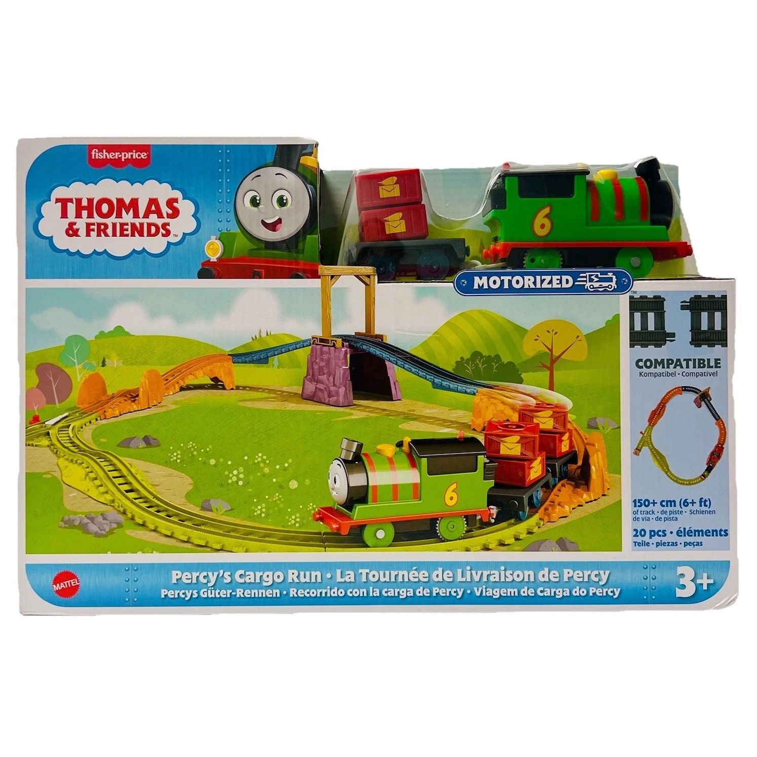 Set trenulet Motorizat Mattel, Thomas și Percy, vagon, sine, multicolor ...