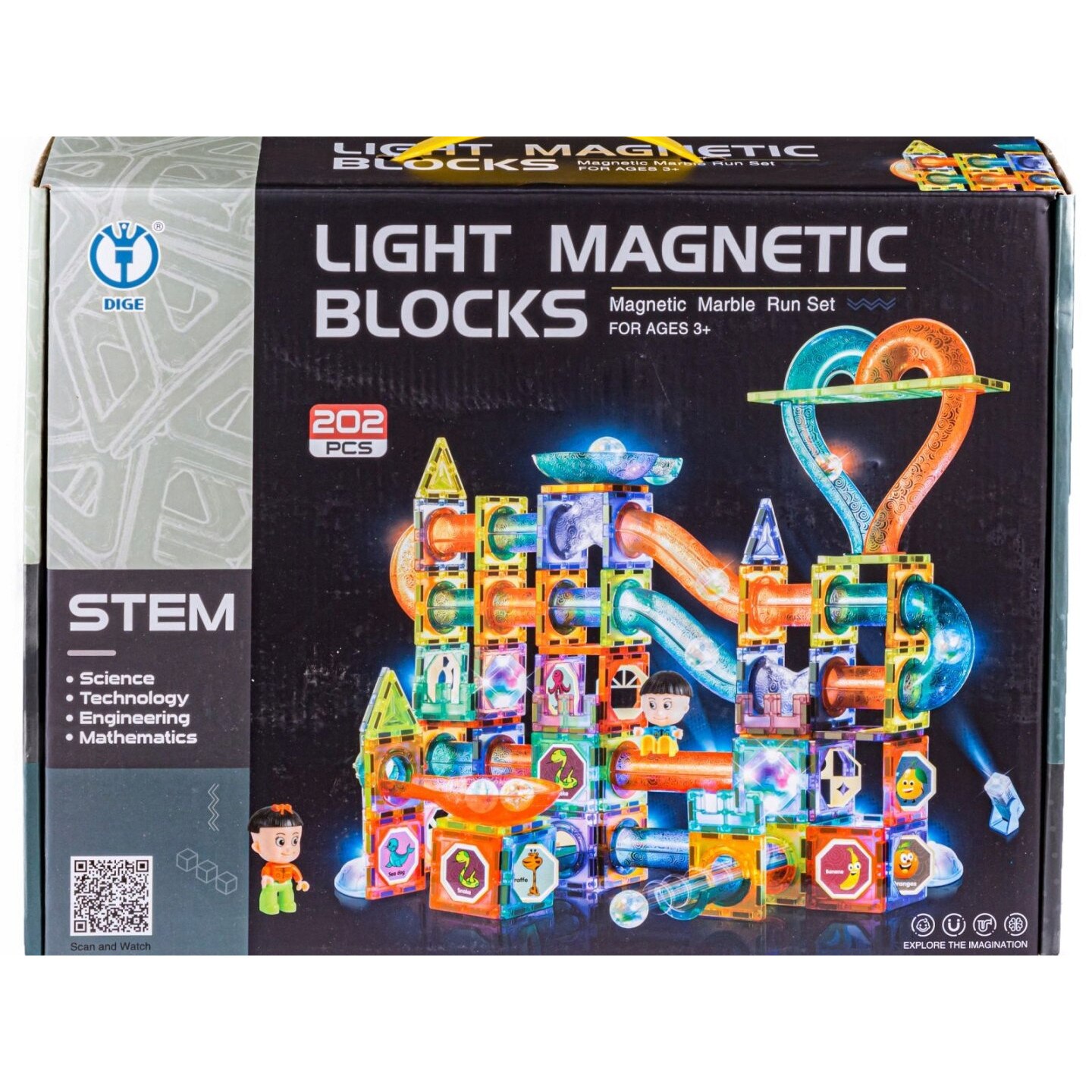 Set de constructie DK, placi magnetice luminoase, 202 elemente, 42x32 ...