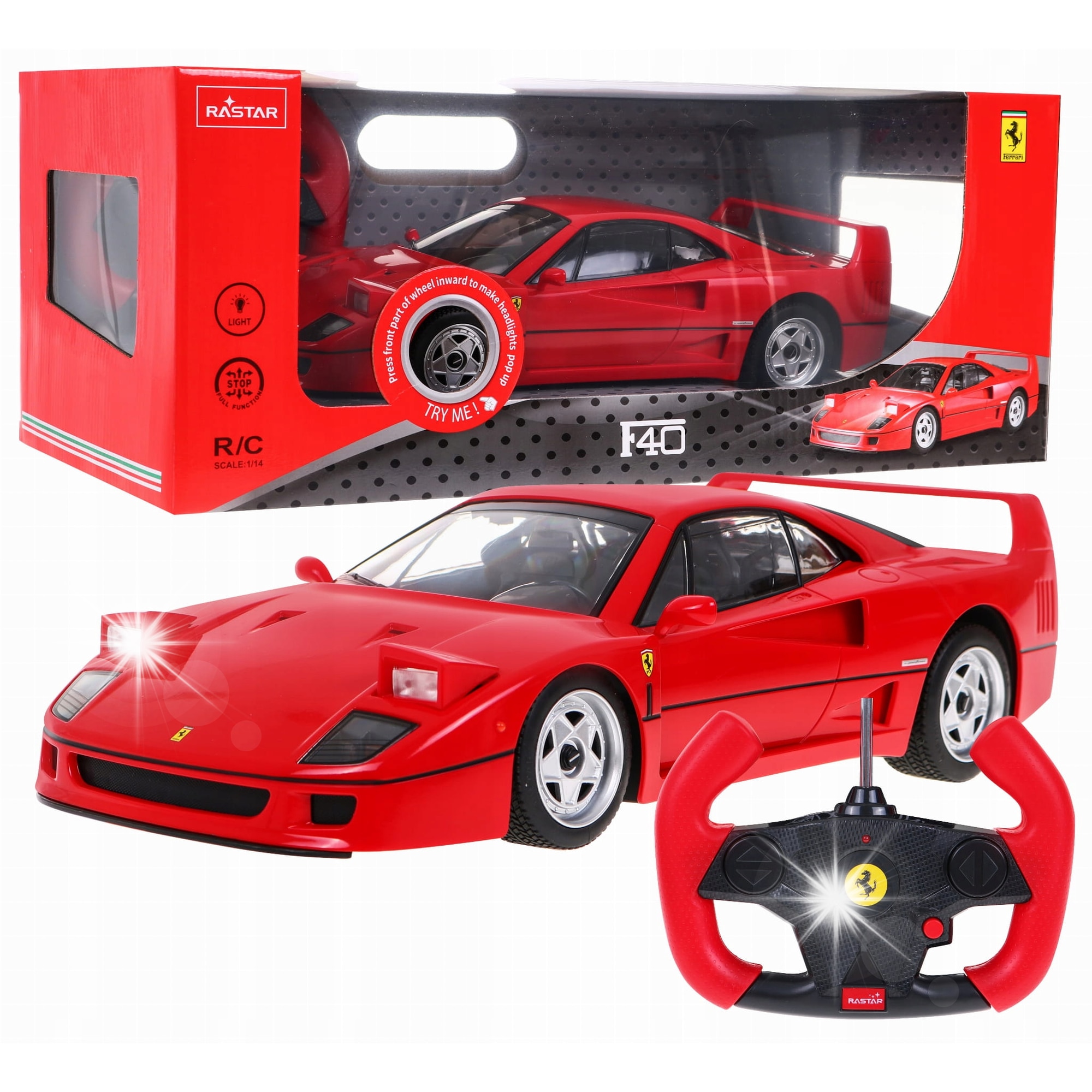 Masina de jucarie Rastar model Ferrari F40, 1:14, rosu, cu lumini LED ...