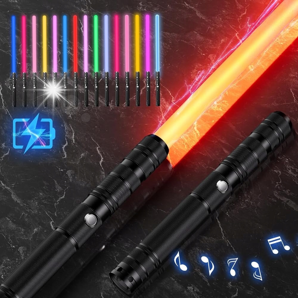 Set arme de jucarie, VATOS, sabie luminoasa, RGB, 15 culori, cu sunet ...