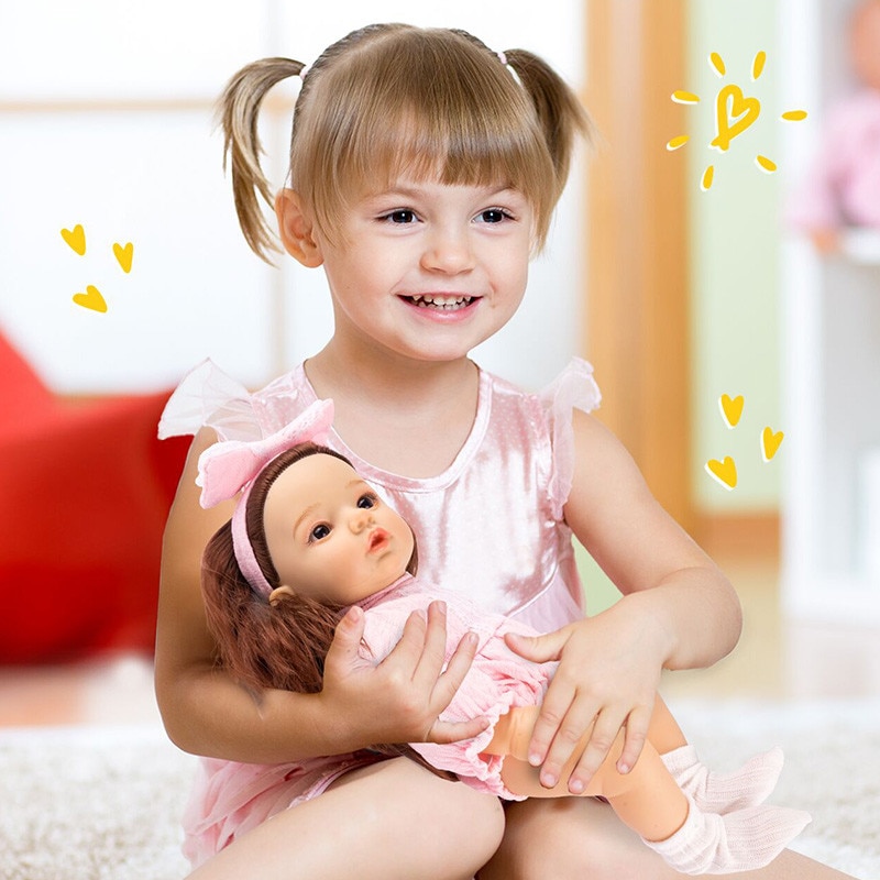 Papusa bebe fetita cu parul castaniu, 32 cm, 3 ani+ - eMAG.ro
