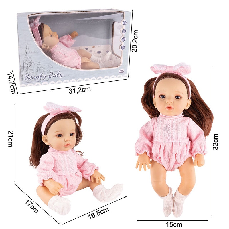 Papusa bebe fetita cu parul castaniu, 32 cm, 3 ani+ - eMAG.ro