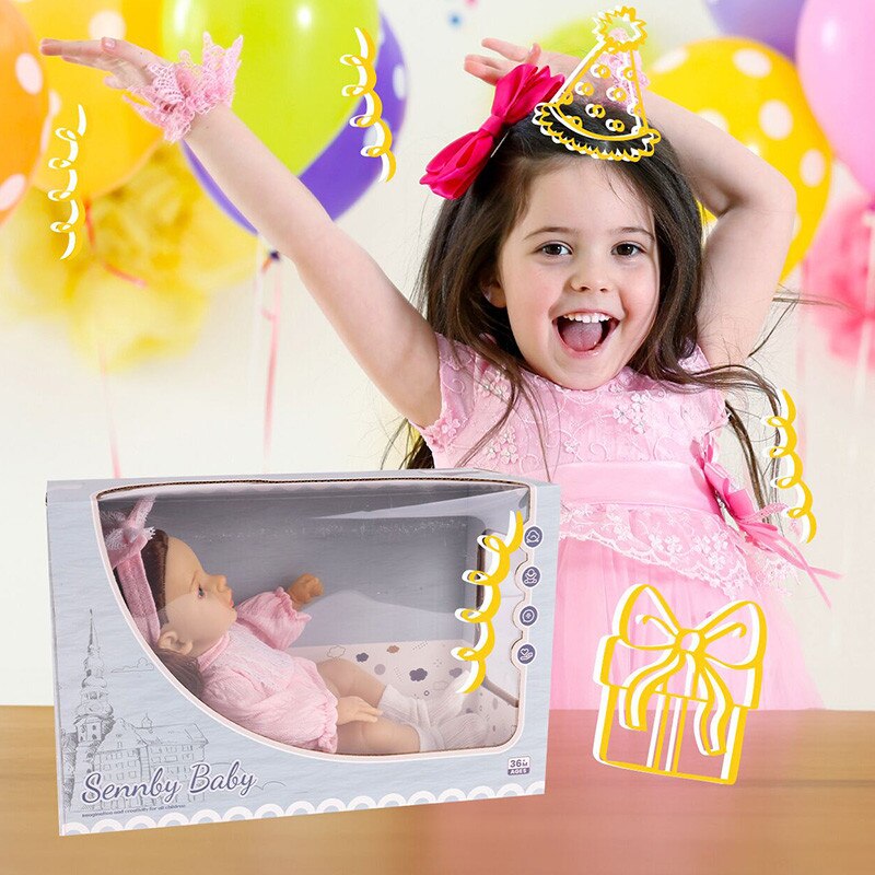 Papusa bebe fetita cu parul castaniu, 32 cm, 3 ani+ - eMAG.ro