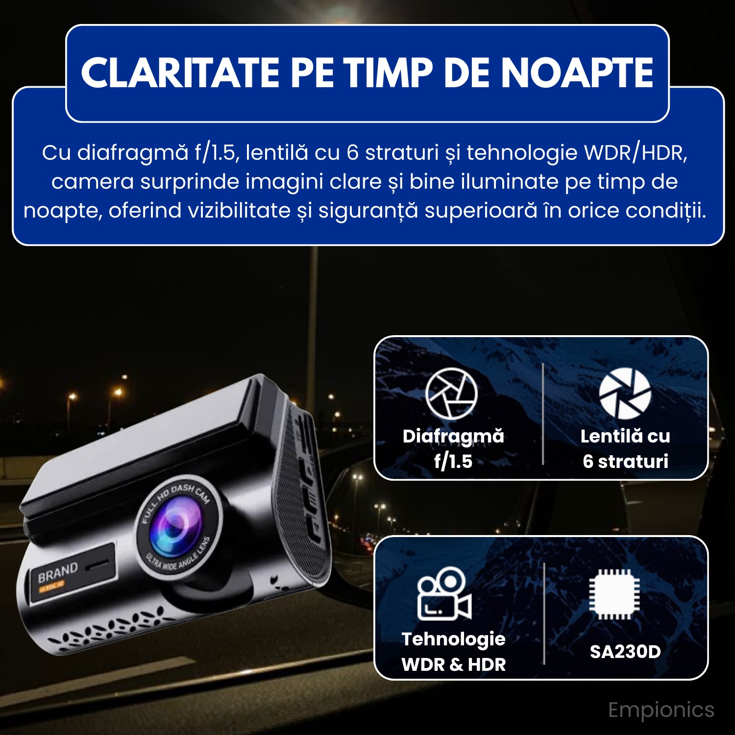 Camera De Bord dubla, 4K Fata + 2K Spate, Empionics®, H002, GPS ...