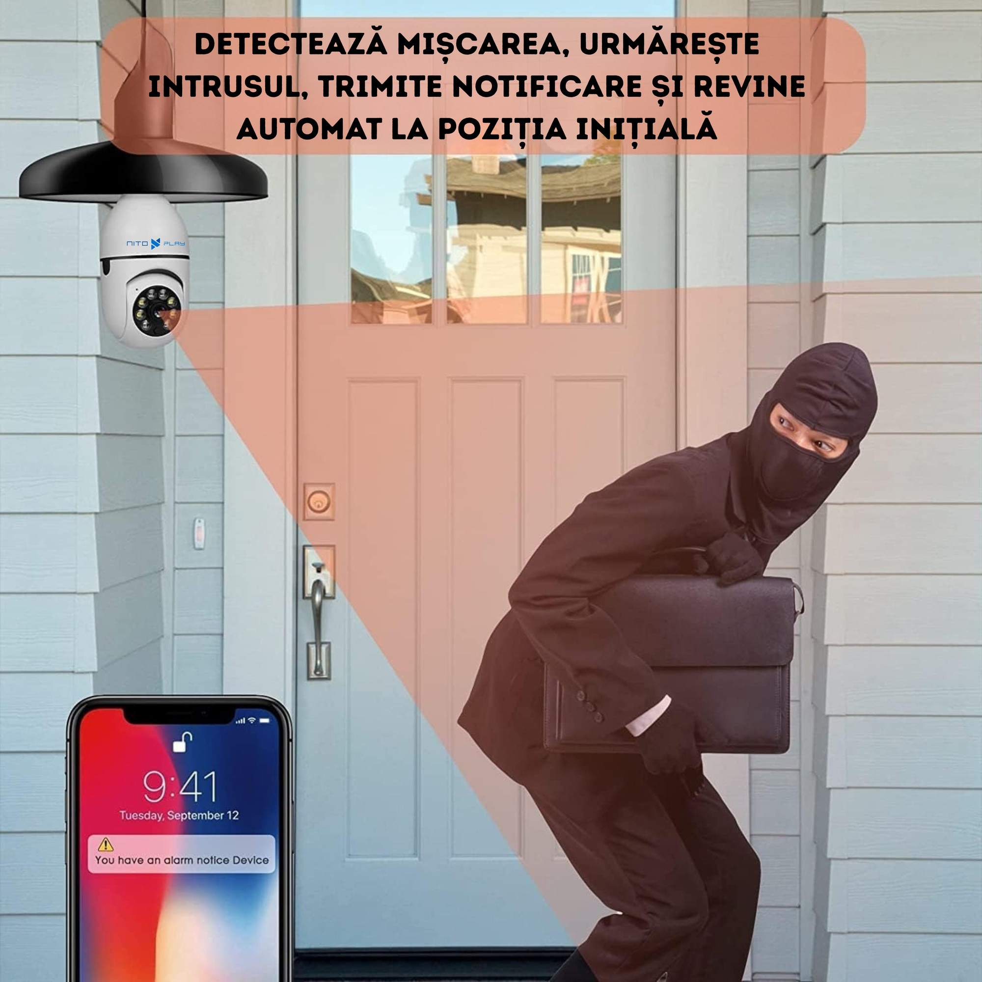 Camera de Supraveghere Nitoplay® Q3, Montare in Dulie E27, Full HD ...