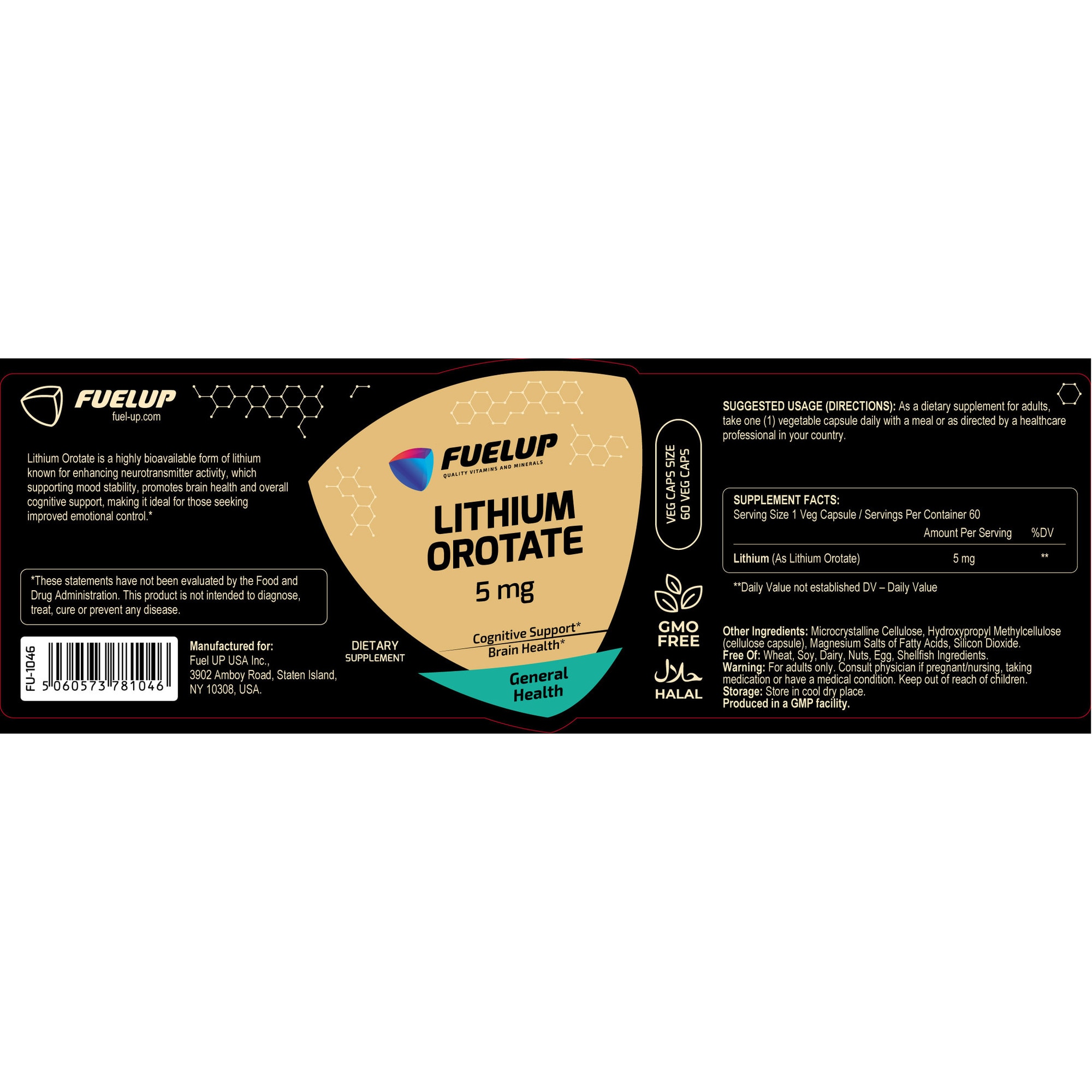 Supliment alimentar, Fuel Up, Lithium Orotate 5 mg, 60 capsule vegetale ...