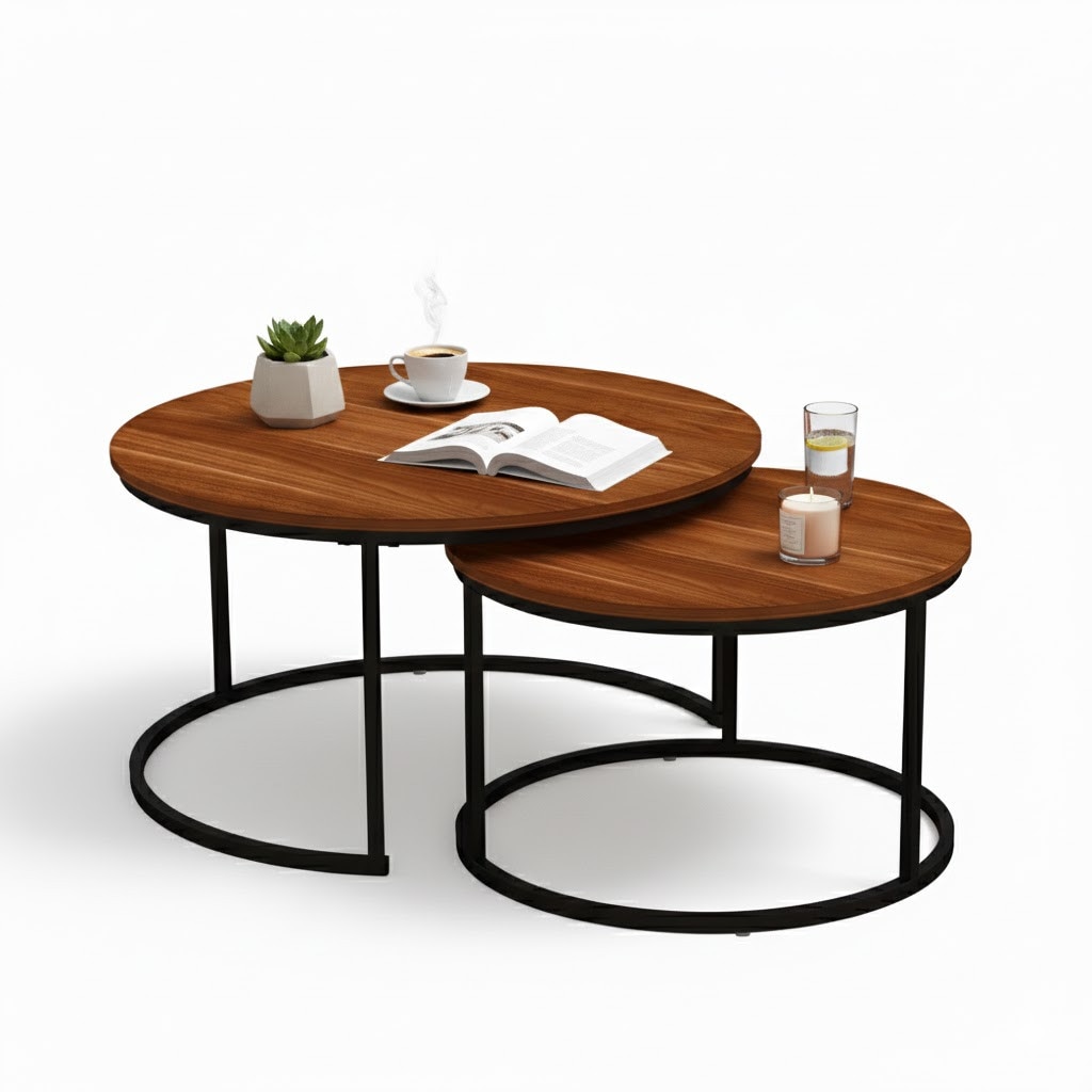 Set Masute de Cafea Rotunde 2 in 1, Aspect Modern, Structura Metalica ...