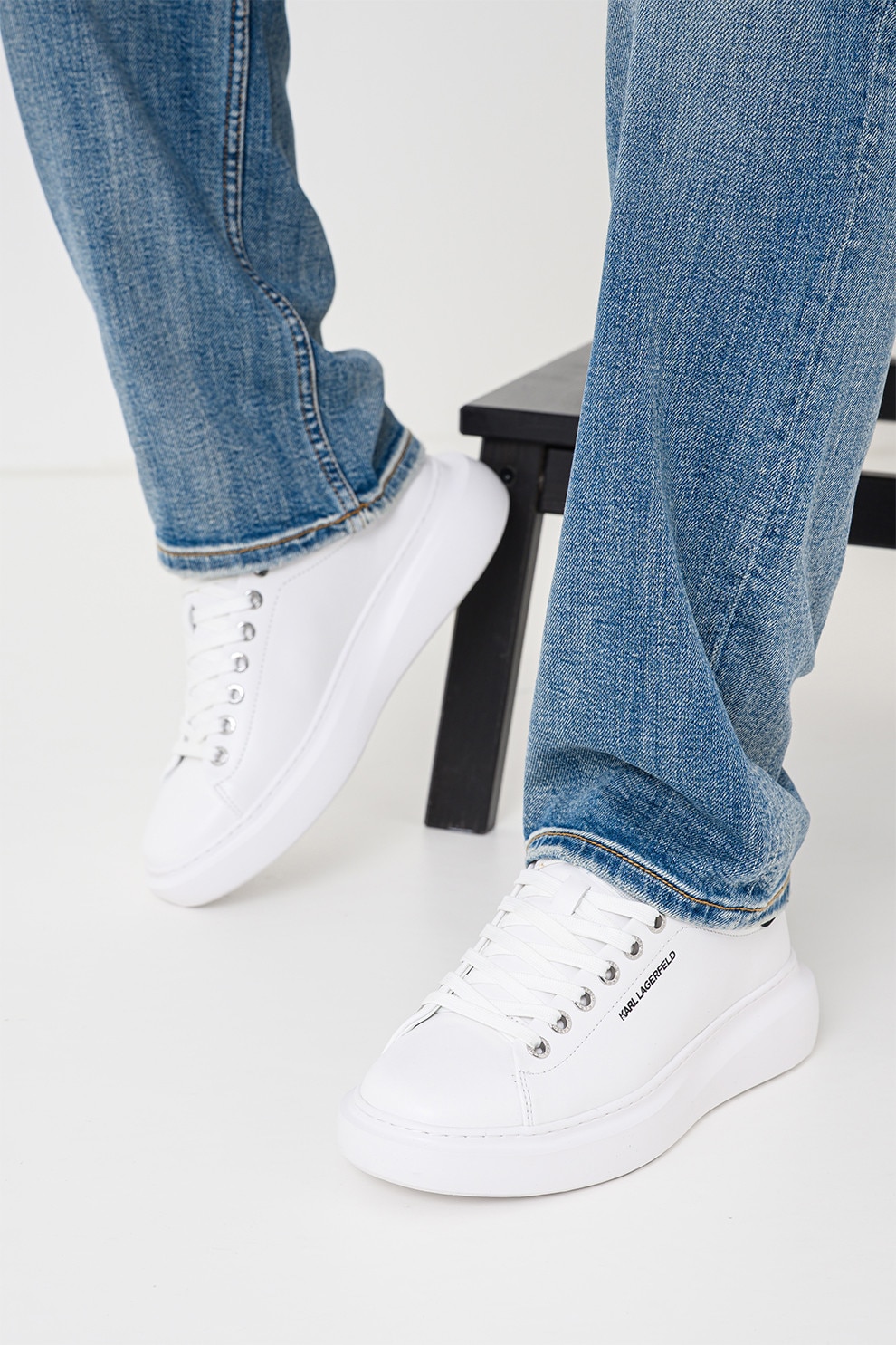 Karl Lagerfeld, Kore logós bőrsneaker, Sarkvidéki fehér, 45 - eMAG.hu