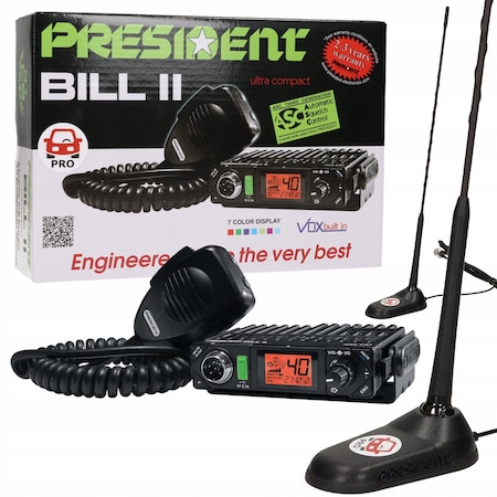 Radio CB President BILL 2 AM/FM 12V, 40 canale, 7 culori, 102x25x100mm ...