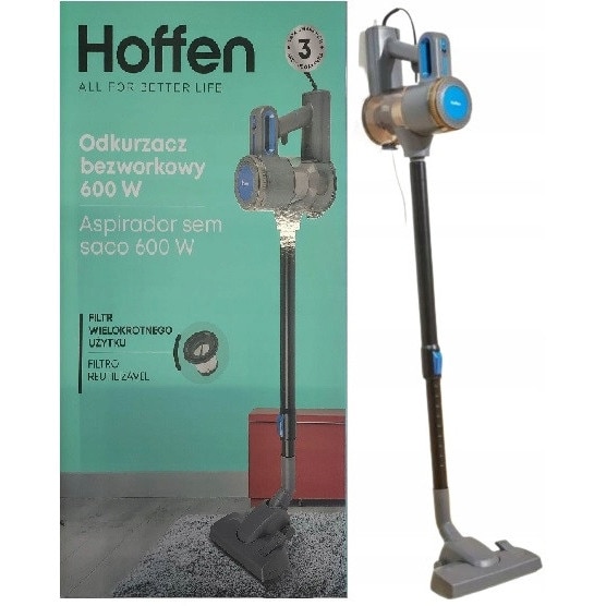 Aspirator vertical Hoffen 600W, sistem ciclon, filtru HEPA 12, set cu ...