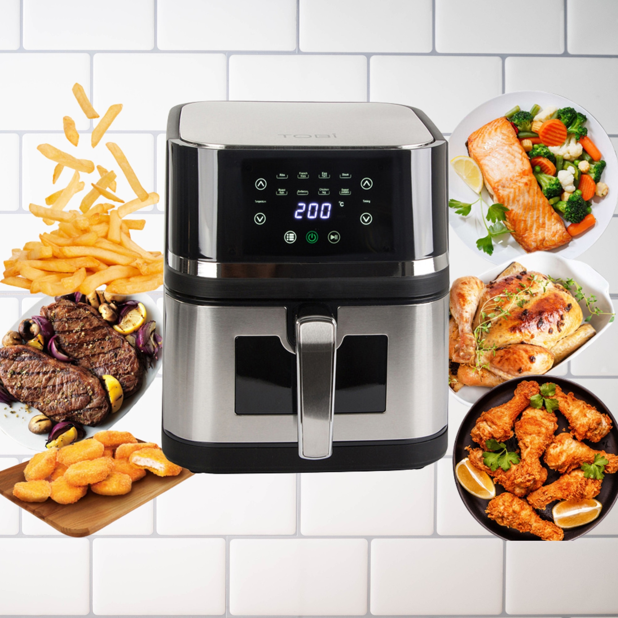 Friteuza fara ulei, 2400W, 10L, argintie, 8 programe automate - eMAG.ro
