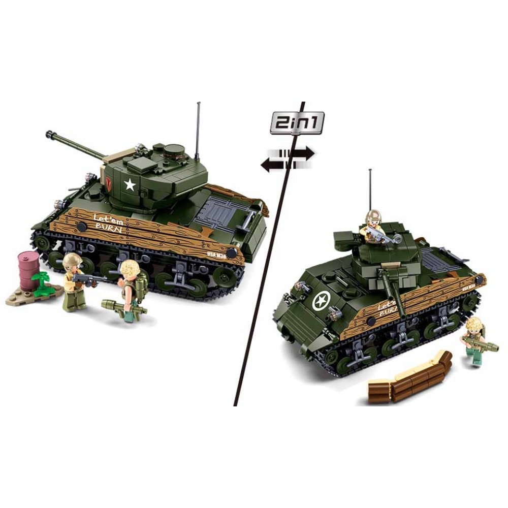 Sluban építőjáték készlet, M4A3E2 Sherman Jumbo tank, 2 az 1-ben M3/M5 ...